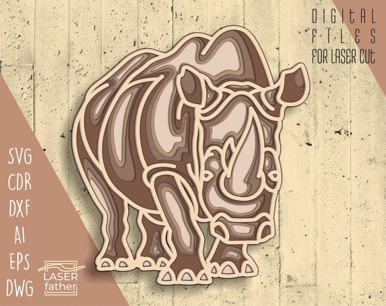 Multilayered Rhinoceros 3D SVG File, Laser Cut Files, Rhinoceros SVG ...