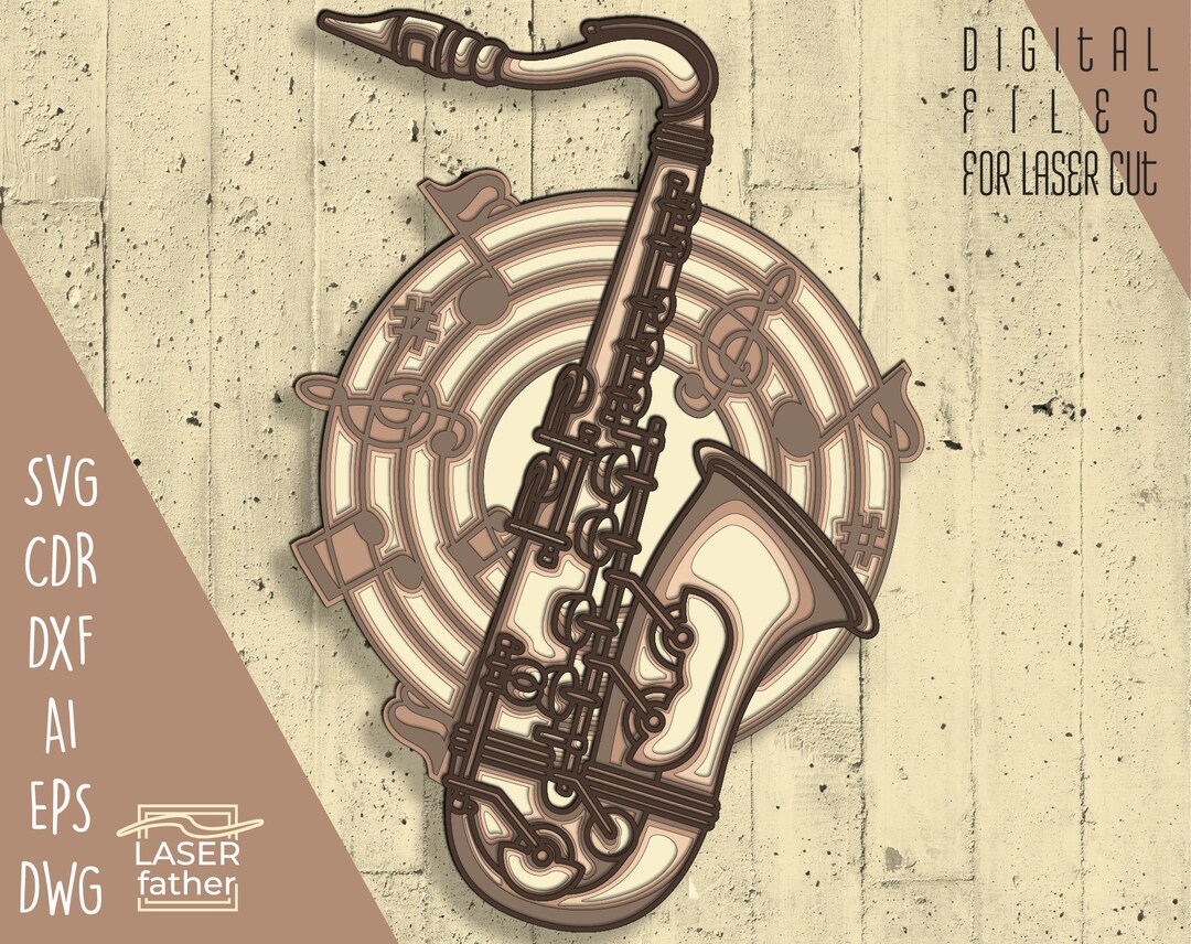 3D Multilayered Saxophone SVG Laser Cut Files, Music Instruments SVG ...