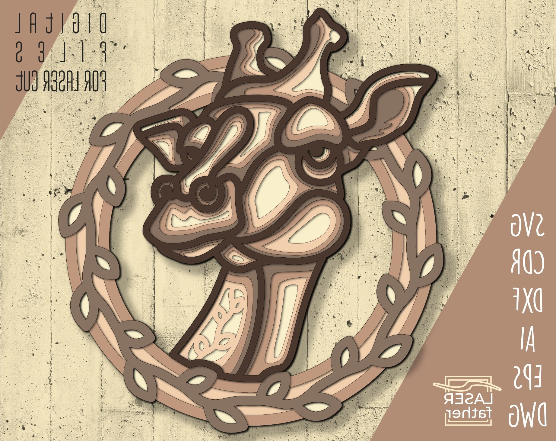 3D Giraffe Layered SVG File, Laser Cut Craft Files, Giraffe SVG ...