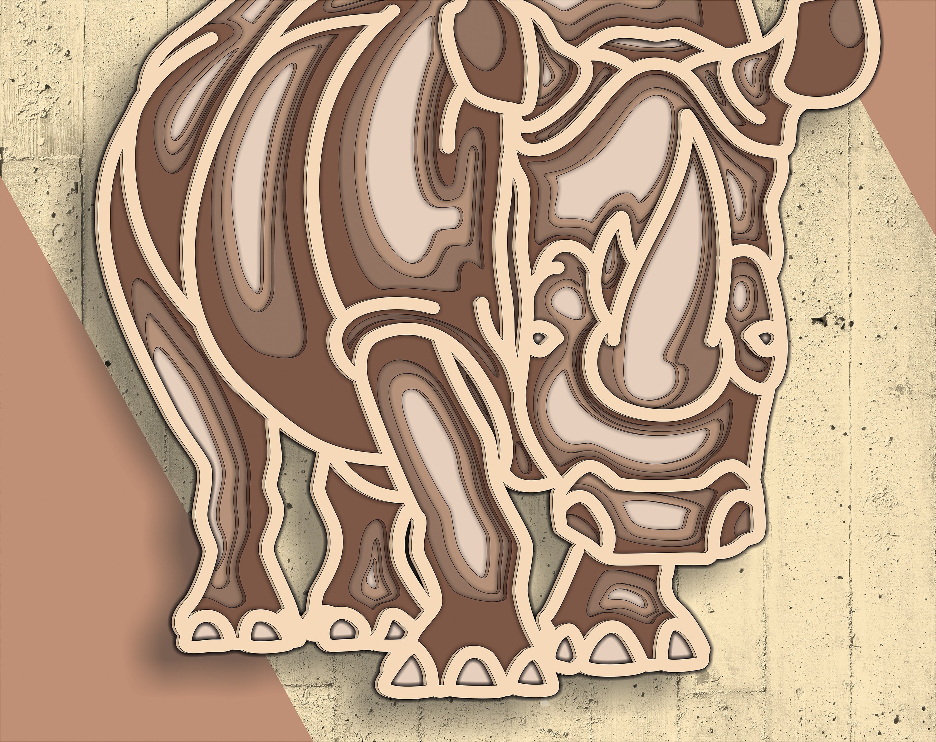 Multilayered Rhinoceros 3D SVG File, Laser Cut Files, Rhinoceros SVG ...