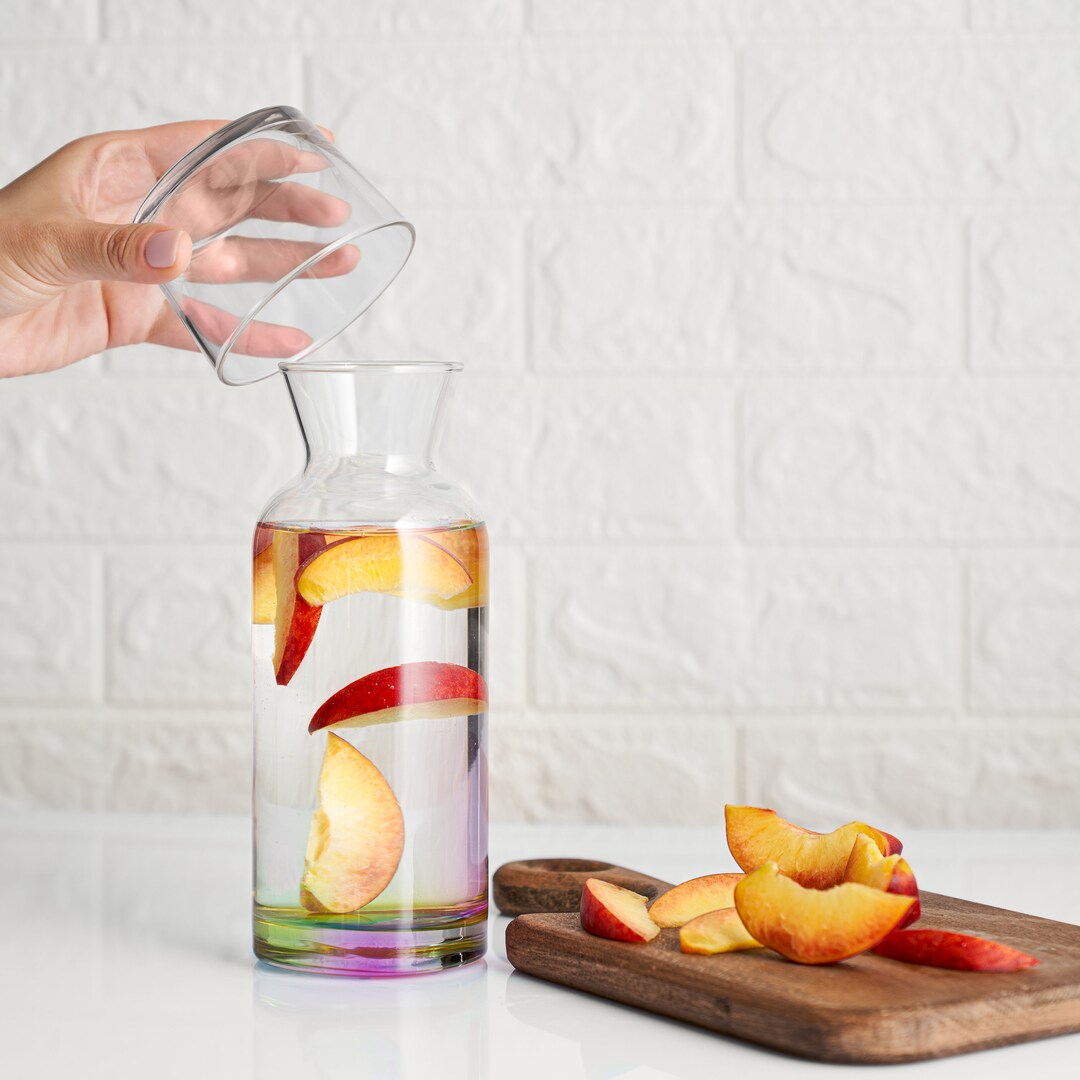 Rainbow Glass Pitcher Set Bedside Carafe and Glass Set With Lid - Etsy