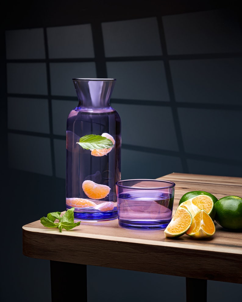 6 Colors Bedside Water Carafe and Glass Set 23.6oz Elegant Pitcher With ...