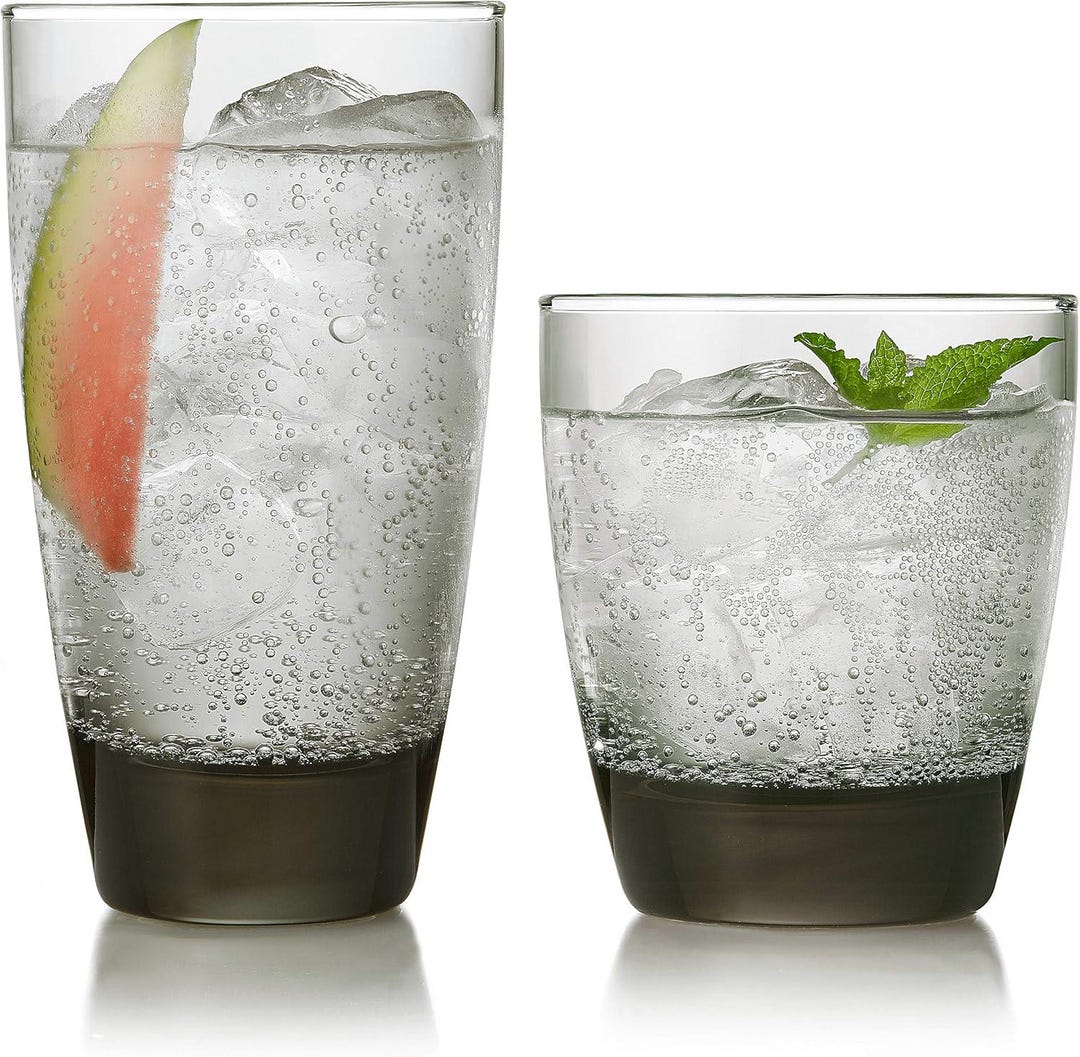 Tumbler Glasses Set of 16, Smoke Hue, Lead-free Water Glasses ...