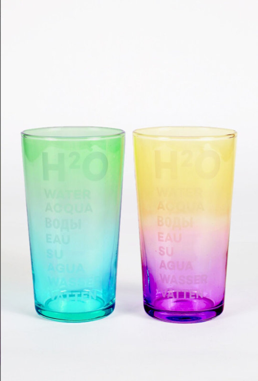 Aqua Motto Water Glass Design Green Purple Set of 2 570ML - Etsy