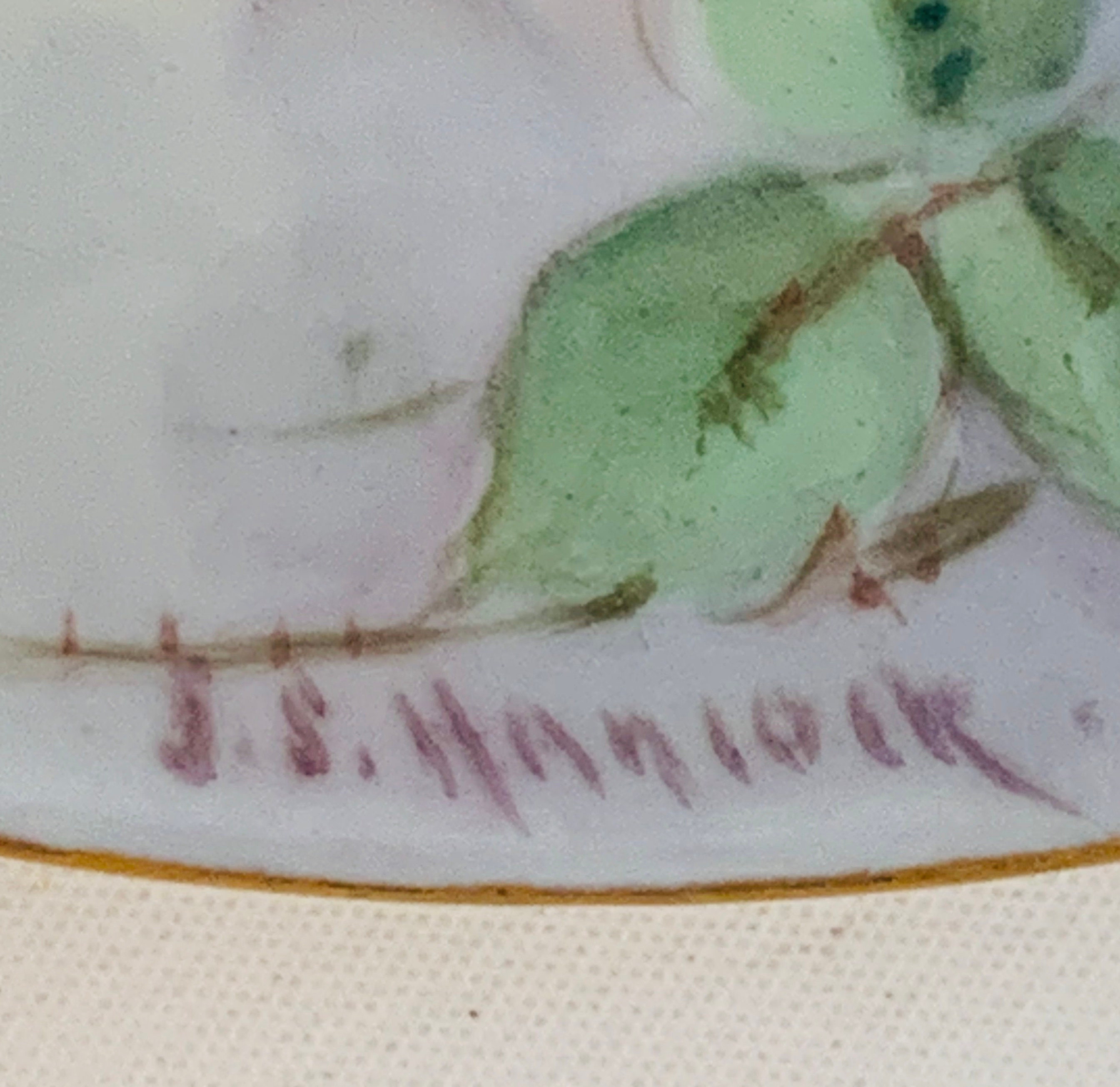 ANTIQUE JOHN S HANCOCK Hand Painted Plate, Pink Flowers Roses Leaves ...