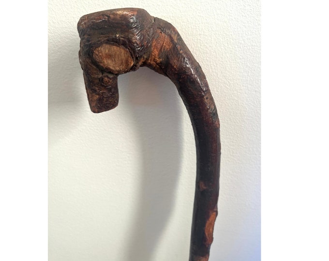ANTIQUE WOOD WALKING Stick Cane, Carved Knotty Tree Branch, Handmade ...