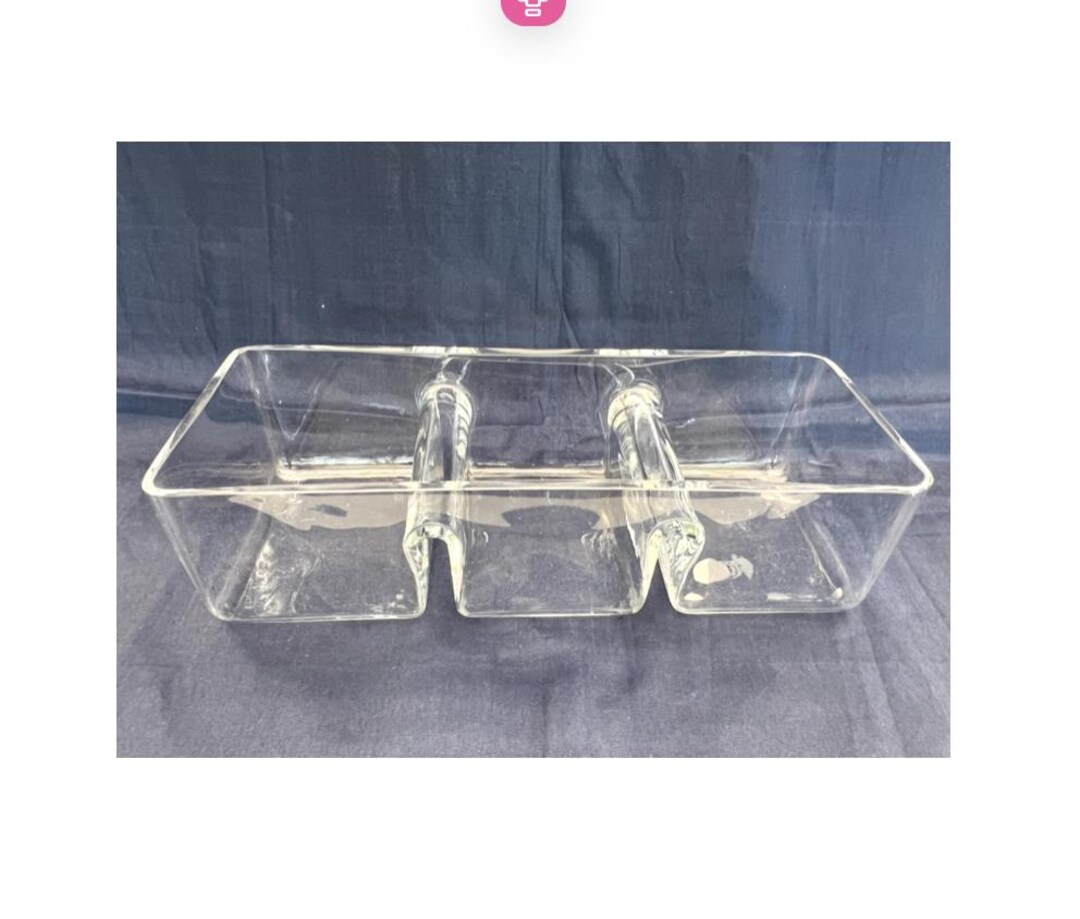 CRATE & BARREL DIVIDED Clear Glass Dish Bowl 3 Compartments, Condiments ...