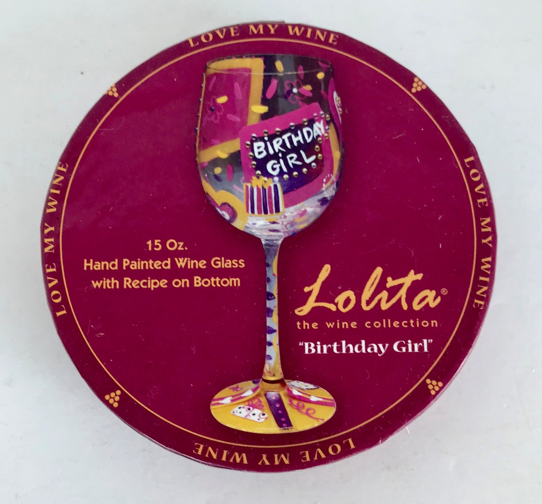 LOLITA Hand Painted Wine Glass "birthday Girl", Pink, Yellow & Purple ...