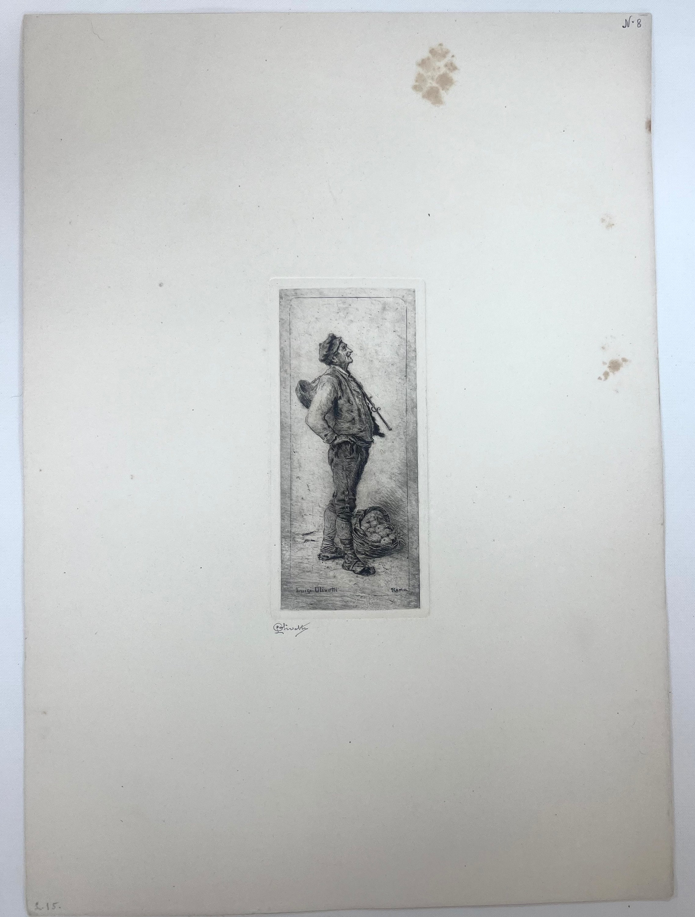 ANTIQUE ITALIAN ETCHING by Luigi Olivetti, Signed, Roman Market Vendor ...
