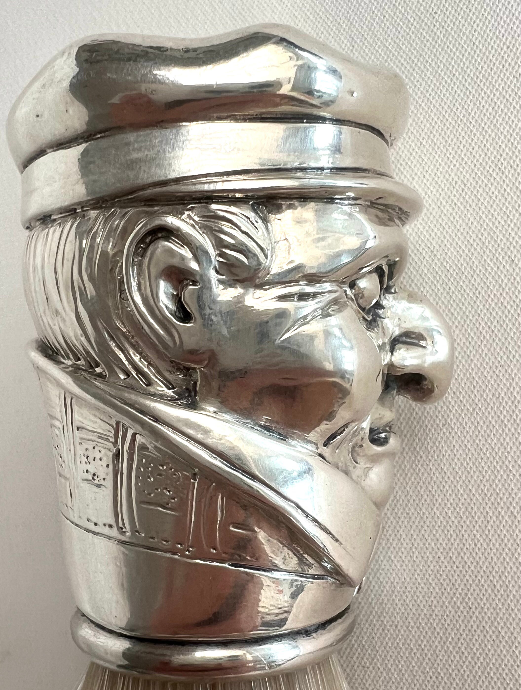 ANTIQUE STERLING SILVER Badger Bristle Shaving Brush Man Head - Etsy