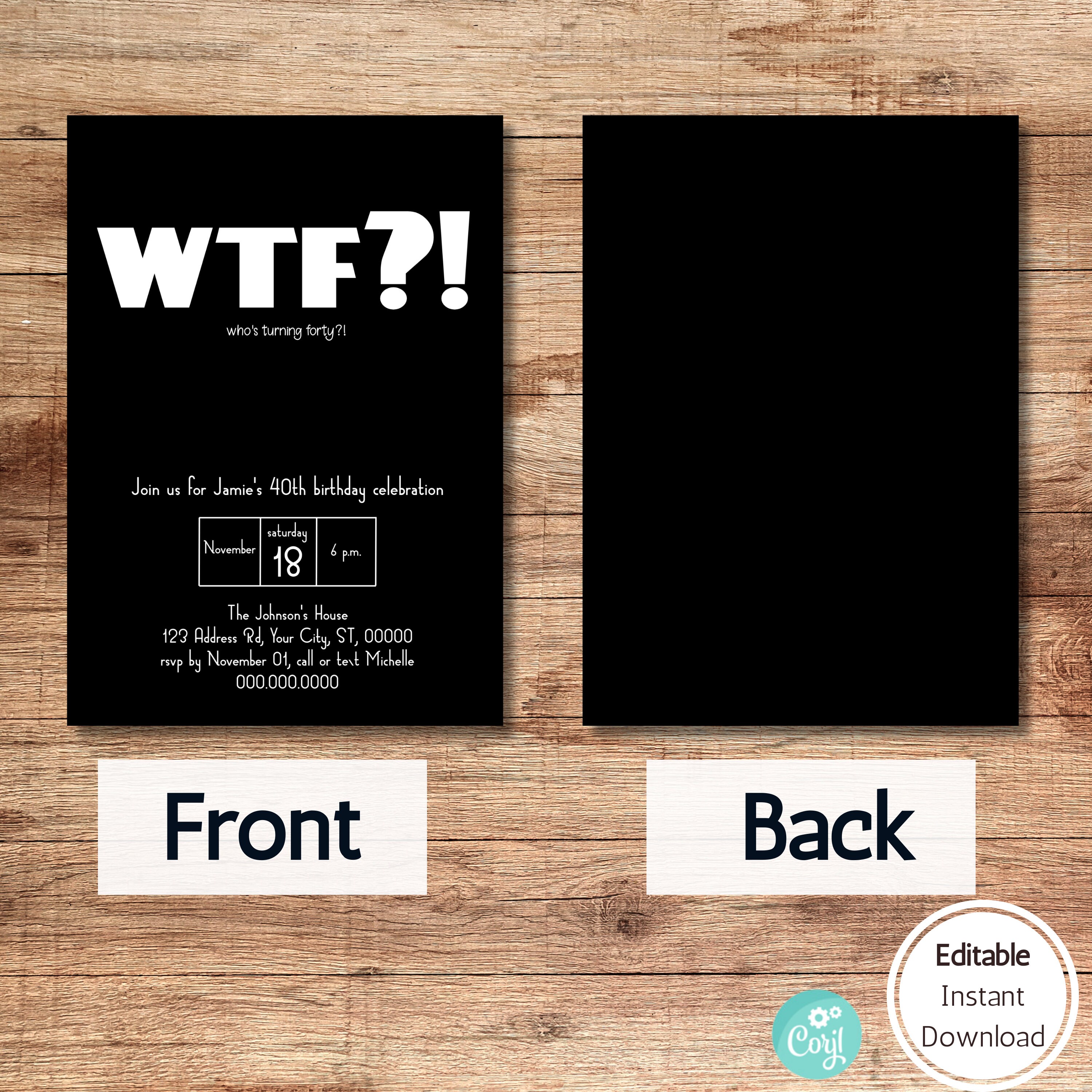 Editable WTF 40th Birthday Invitation Whos Turning Forty 40 - Etsy