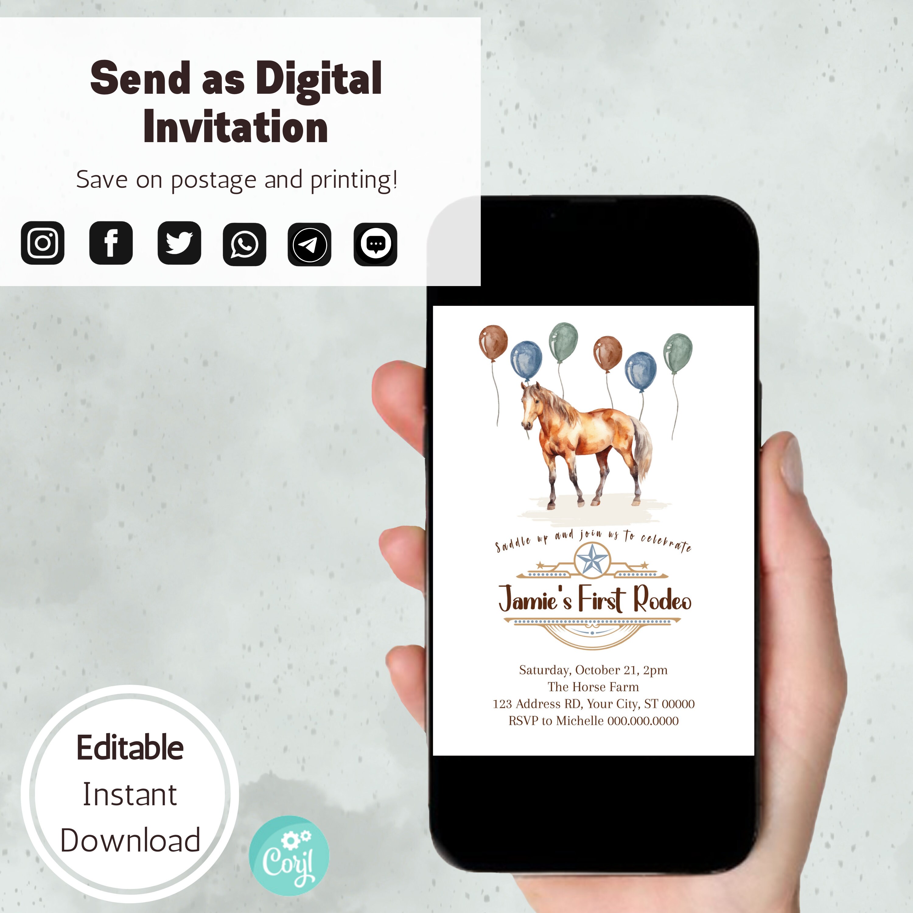 Editable My First Rodeo Birthday Invitation 1st Birthday - Etsy