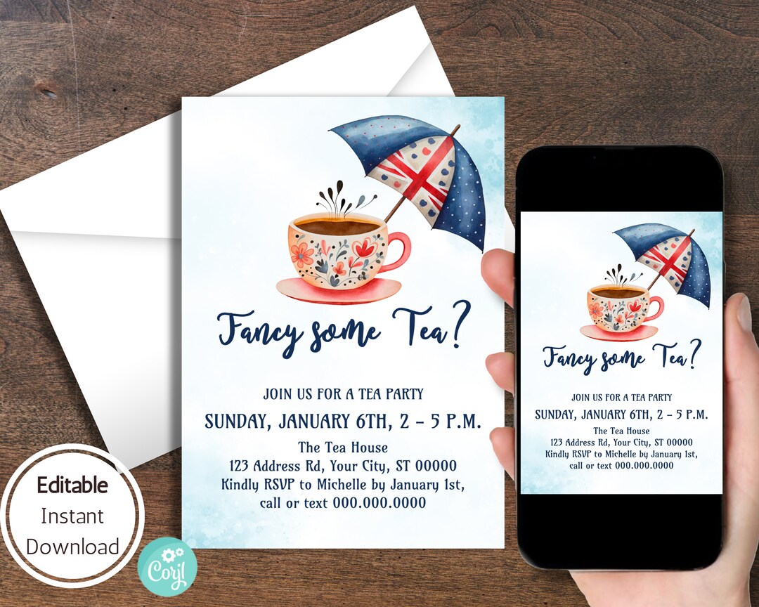 London Tea Party Invitation Template, Fancy Some Tea Brunch Invite ...