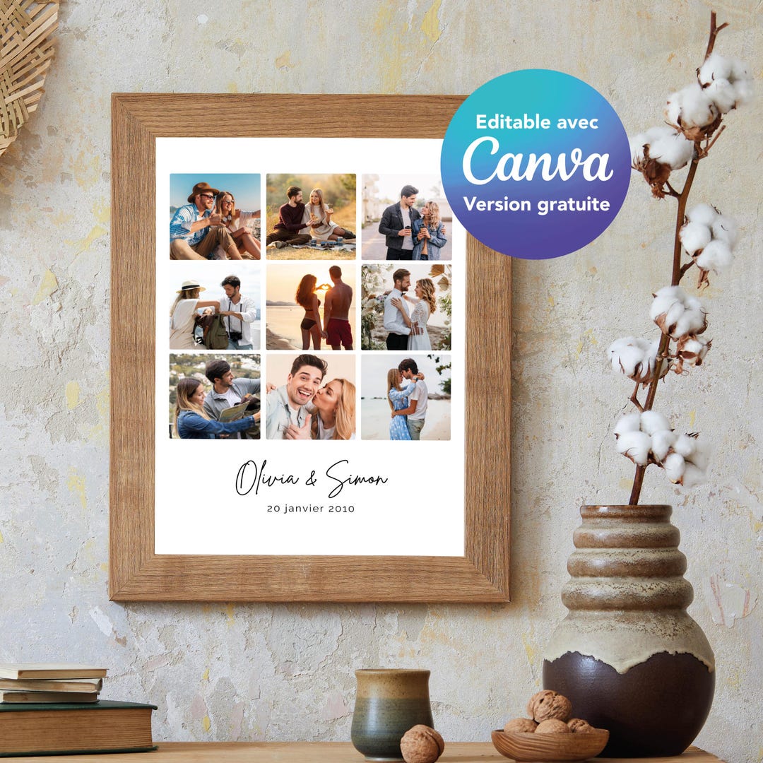 Personalized Photo Collage Poster, Valentine's Day Gift With 9 Photos ...
