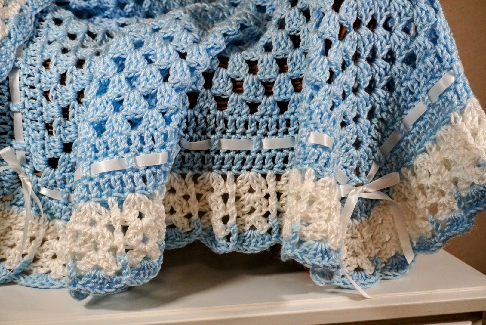 Hand-crochet Blue & White Square Baby Blanket Afghan - Etsy