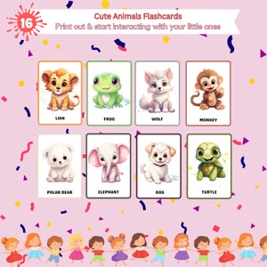 16 Cute Animals Flashcards Montessori Flashcards Pre-school Cards ...