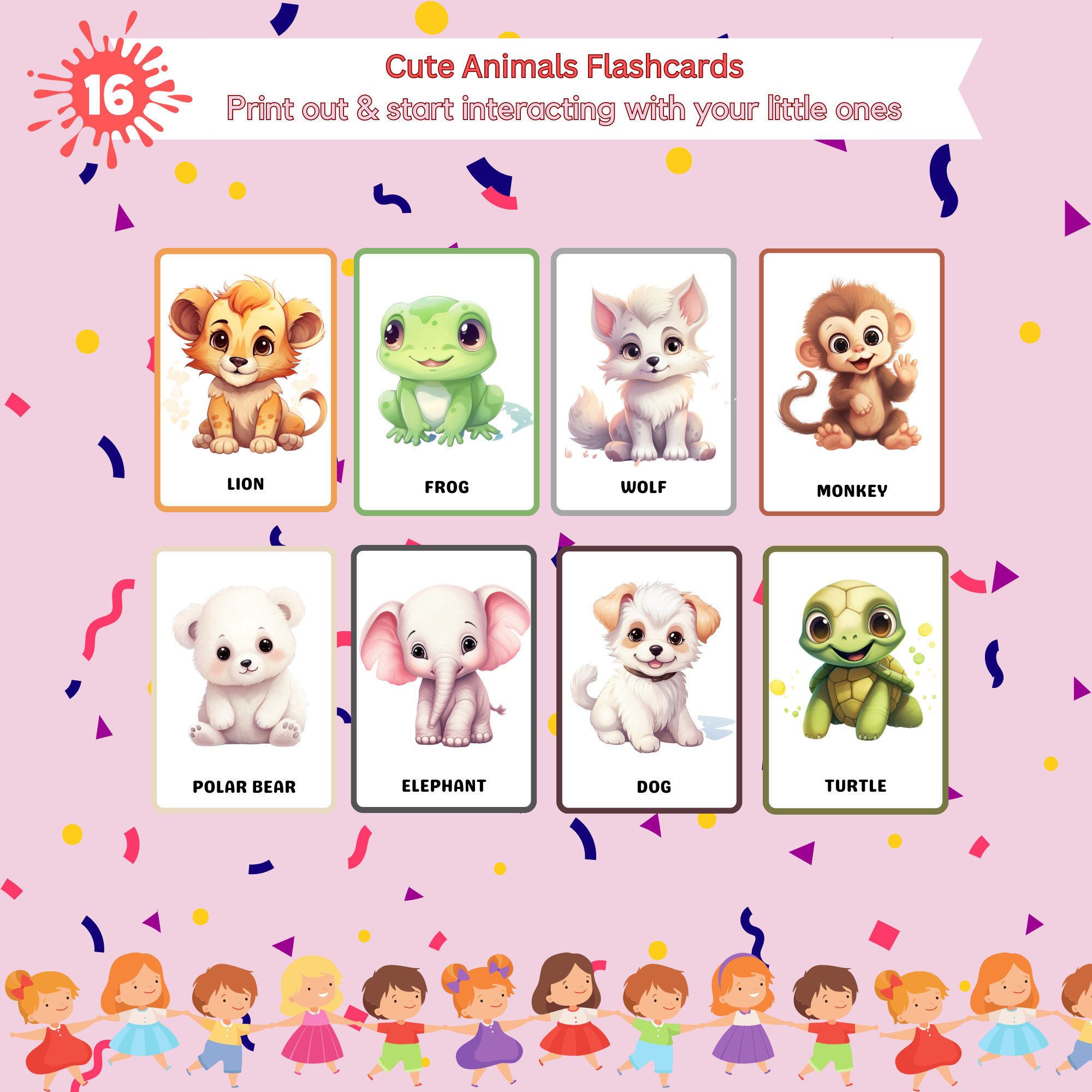 16 Cute Animals Flashcards Montessori Flashcards Pre-school Cards ...