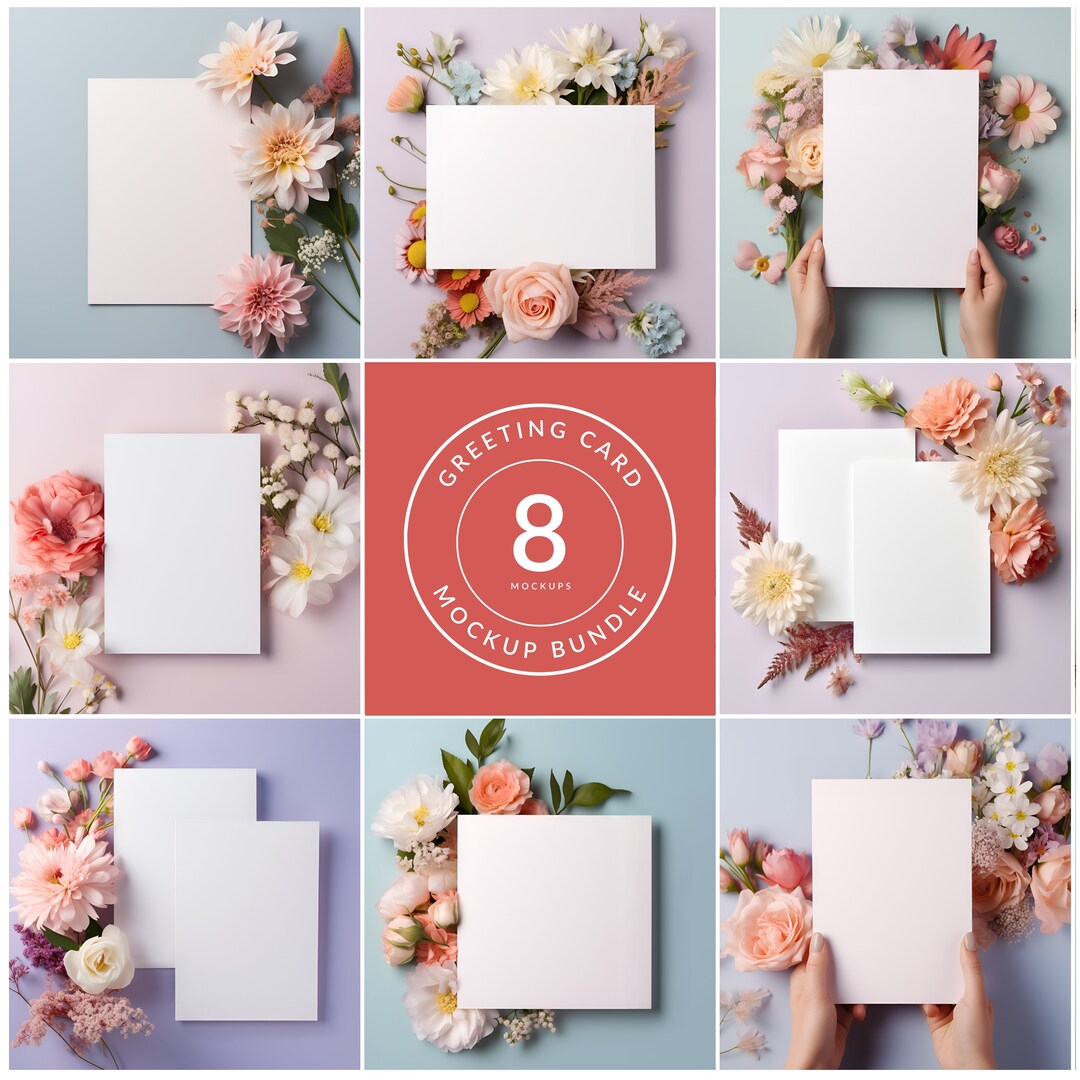 Pastel Flowers Greeting Card Mockup Bundle, 5x7 and Square Ratio ...