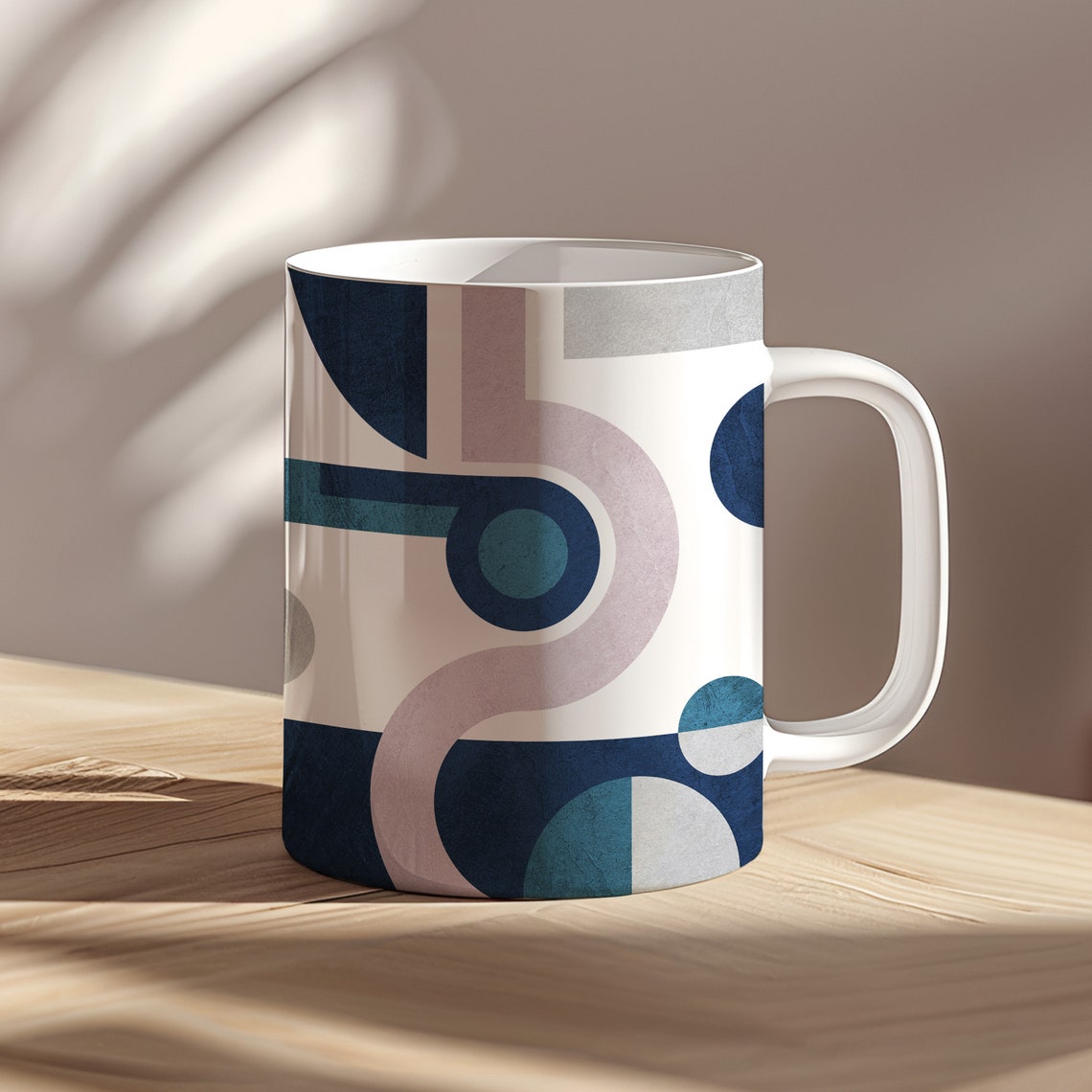 White Ceramic Mug Mockup on Wooden Table, Cozy Neutral Aesthetic, Mug ...