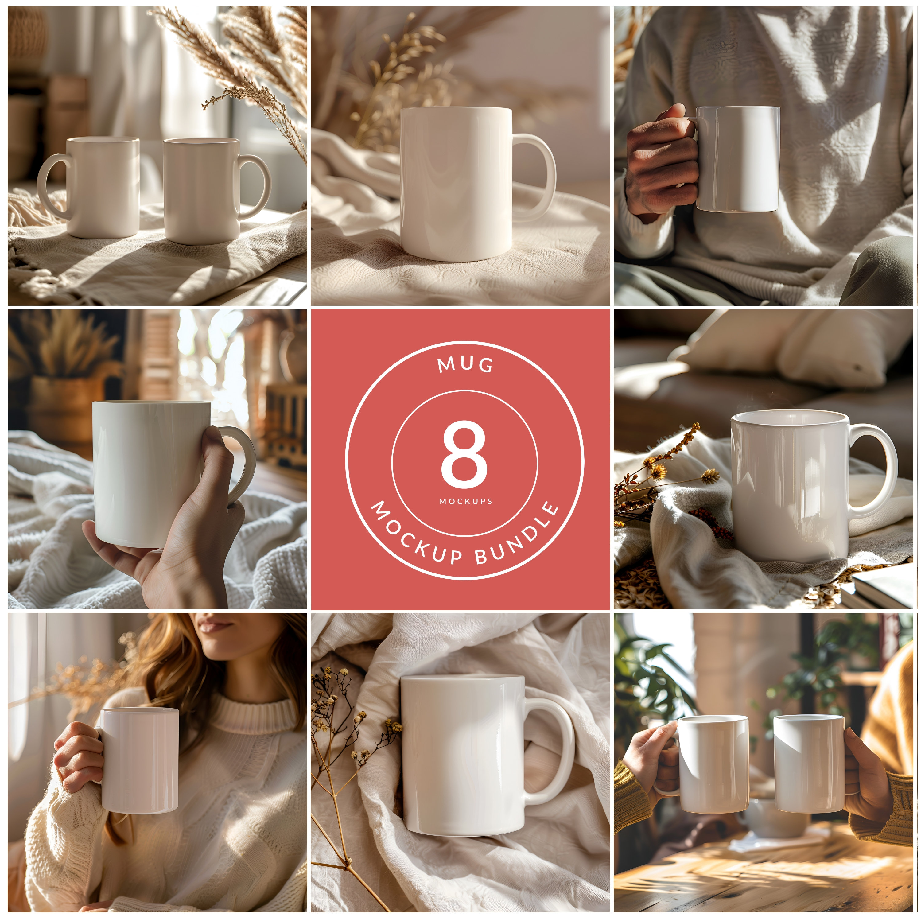 White Ceramic Mug Mockup Bundle, Cozy Neutral Aesthetic, Mug Mockup ...