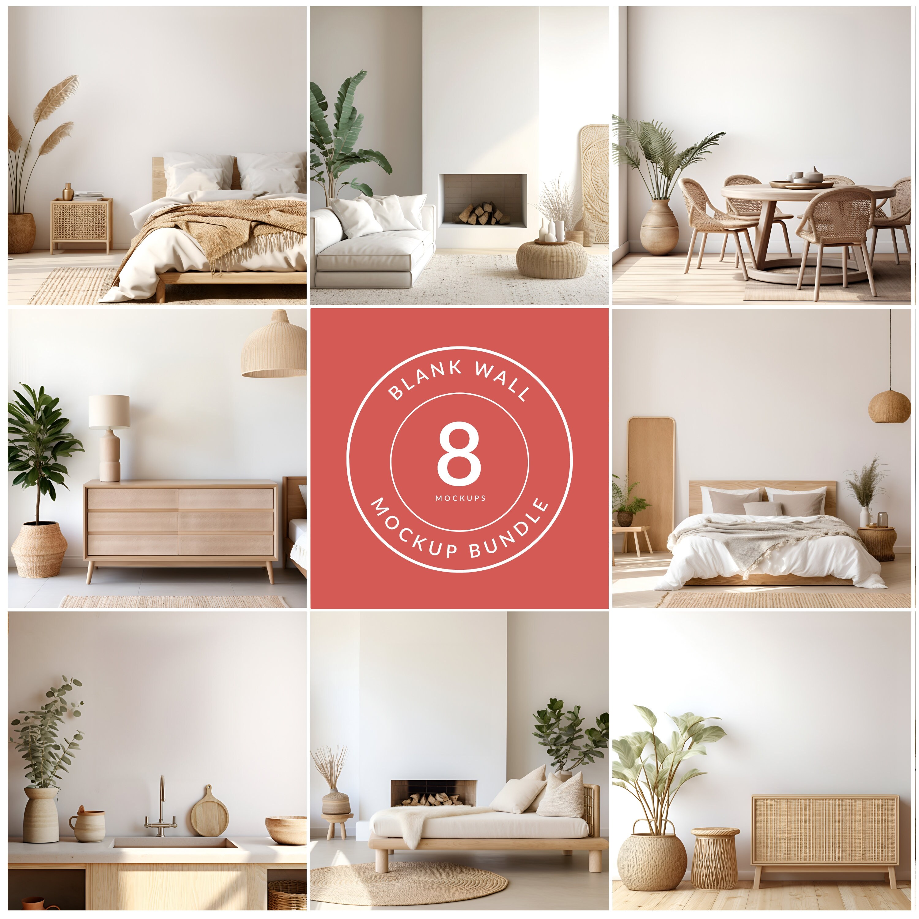 Modern Bohemian Blank Wall Mockup Bundle, Blank Wall Mockup, Bohemian ...