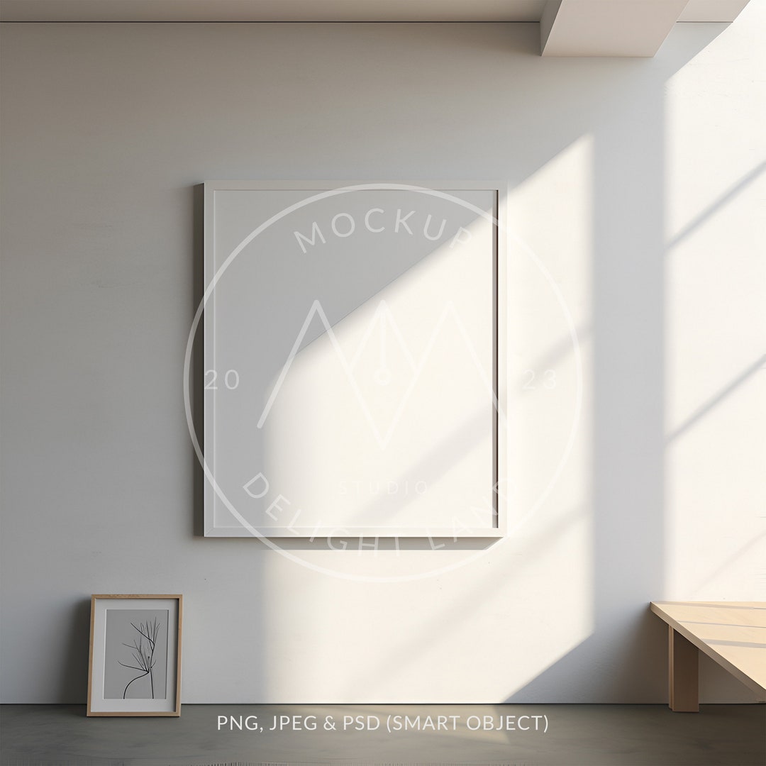 Minimalistic Frame Mockup, Vertical Poster, White Frame, Neutral Tones, PSD Smart Object ...