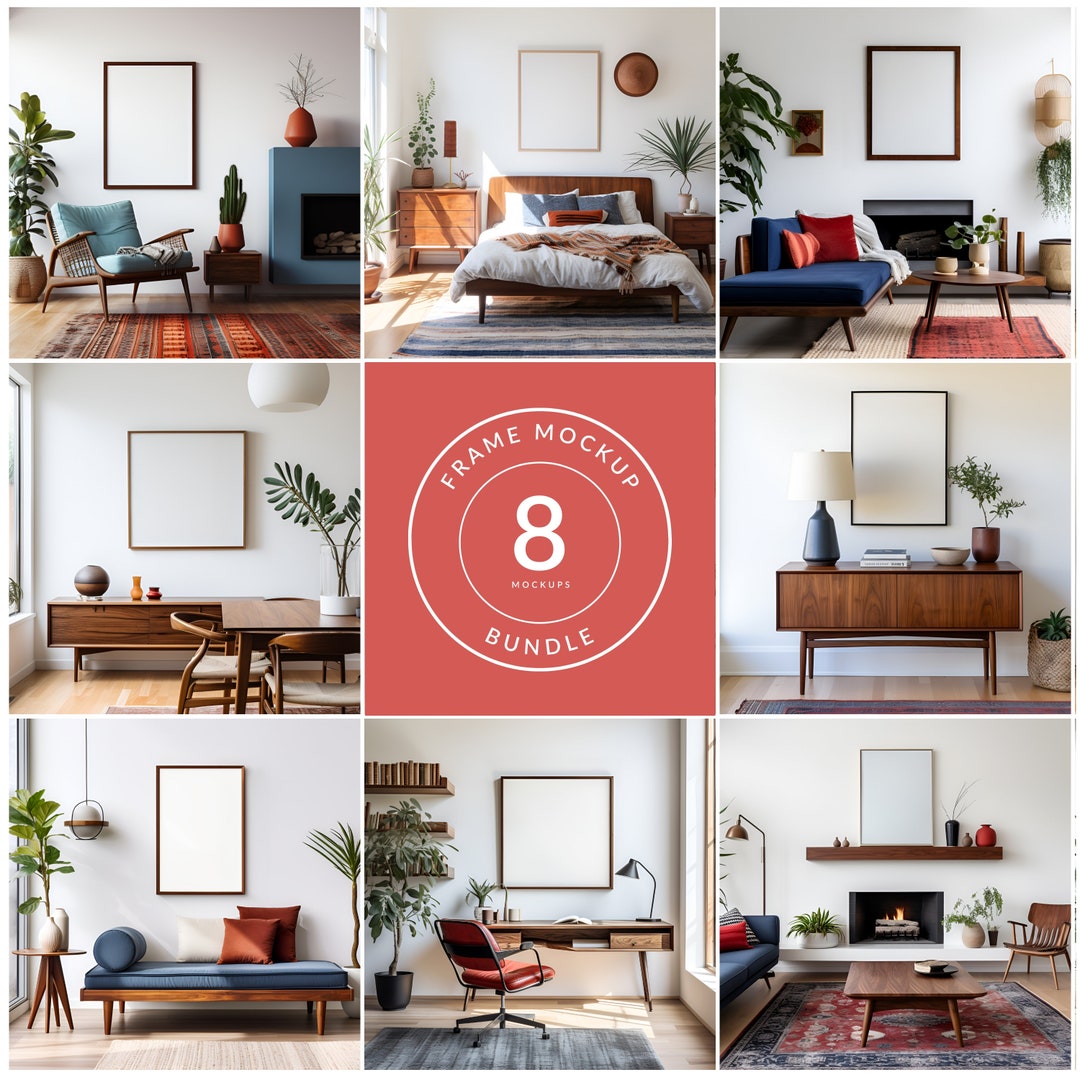 Mid Century Frame Mockup Bundle, Frame Mockup Bundle, Mid Century Decor ...