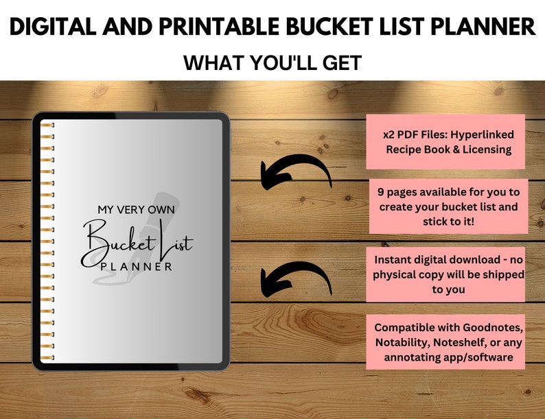 Digital and Printable Bucket List Planner - Compatible With Goodnotes ...