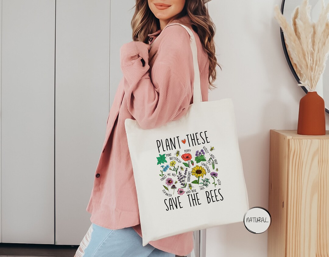 Plant These Save the Bees Tote Bag, Bee Lover Tote Bag, Bee Tote Bag, Wildflower Bee, Beekeeper ...