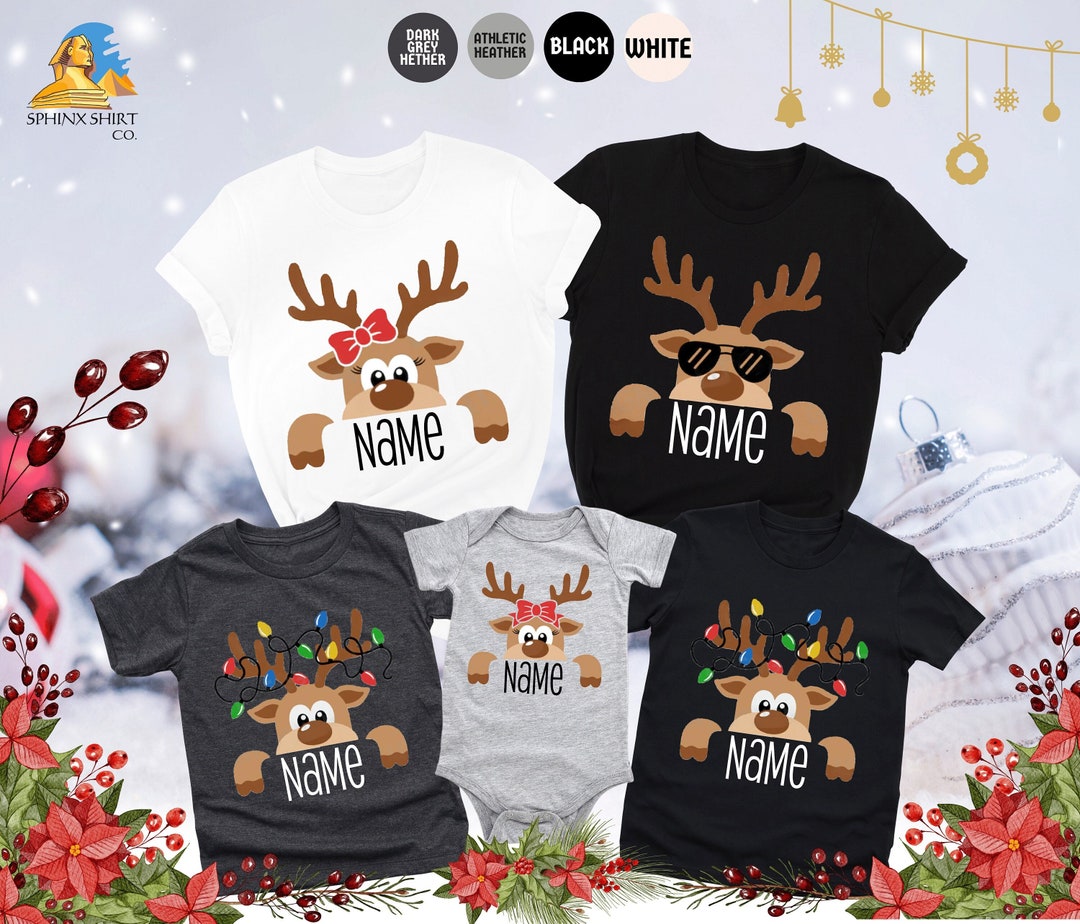 Custom Name Reindeer Shirts, Reindeer Family Christmas Shirts ...