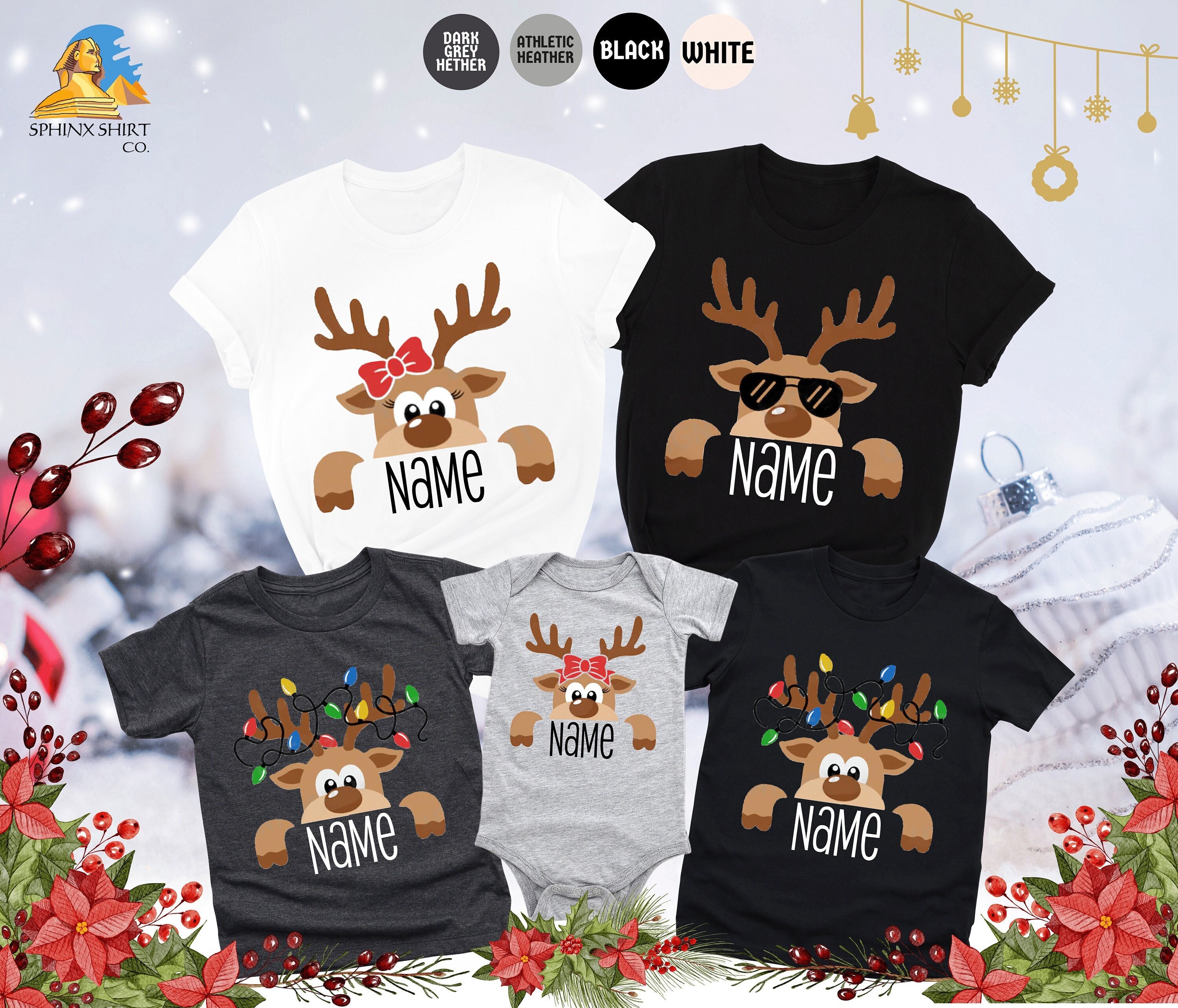 Custom Name Reindeer Shirts, Reindeer Family Christmas Shirts ...