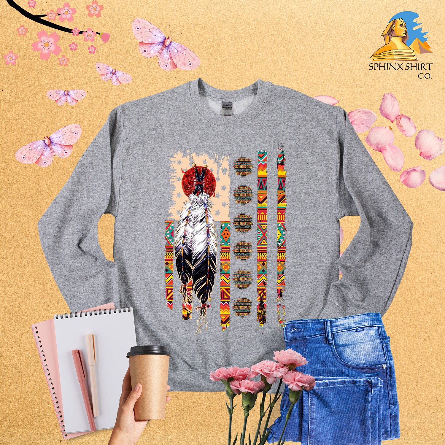 American Native Sweatshirt, Native Feather Sweater, Western Native ...