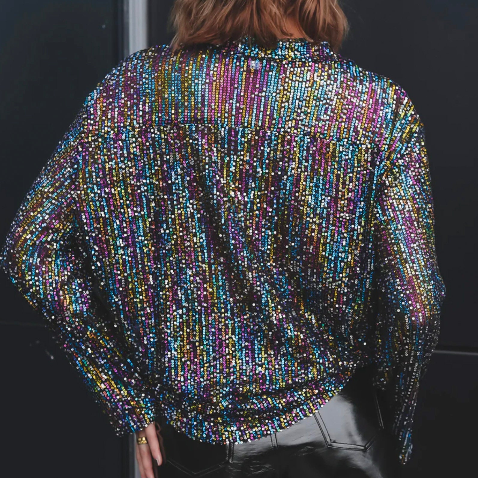 Sequin Button Down Womens Shirt Party Galaxy Black Sparkle Shine Blouse Concert Birthday Sequins ...