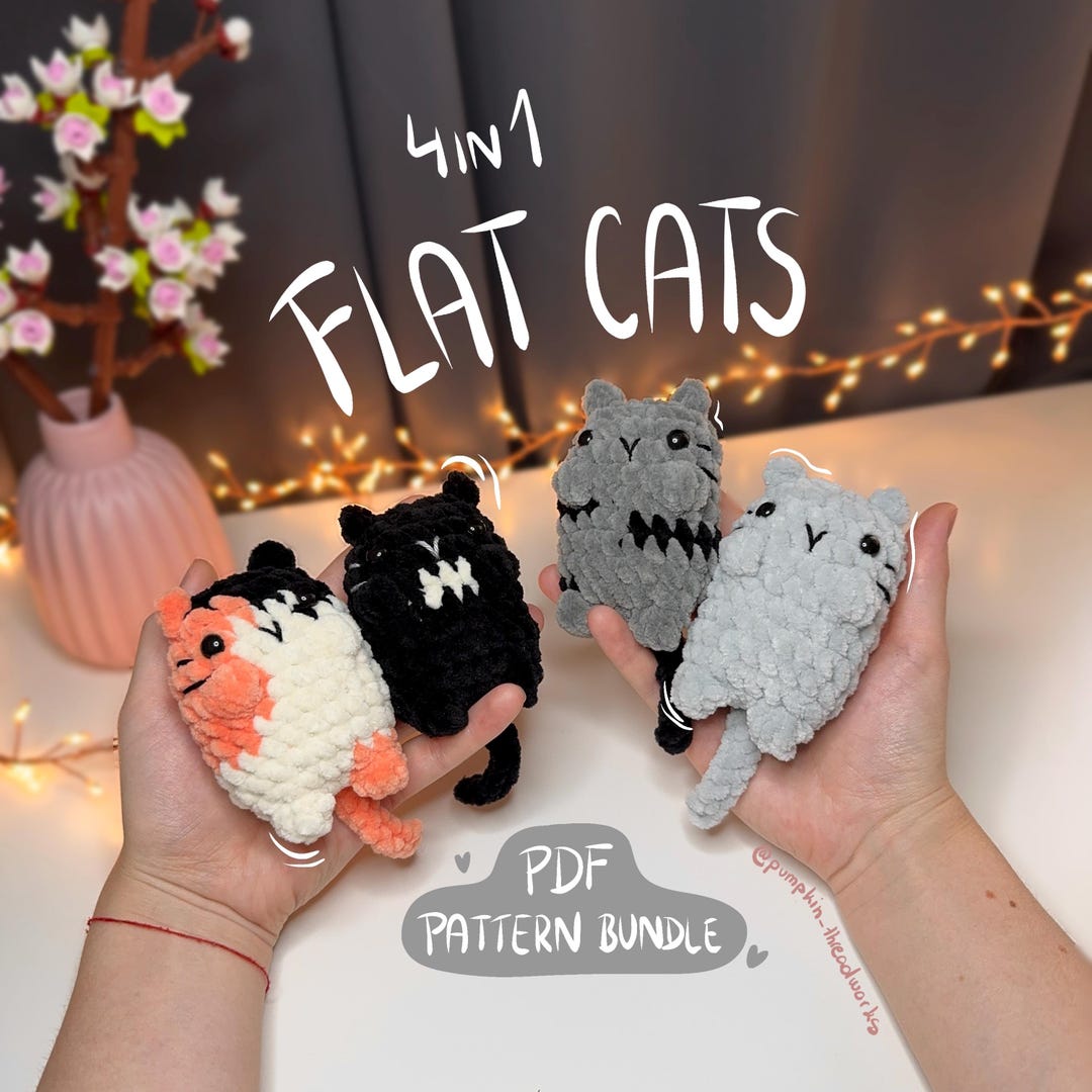 Flat Cats 4in1 CROCHET PATTERN, No-sew Pattern Bundle, Crochet Kitty - Etsy