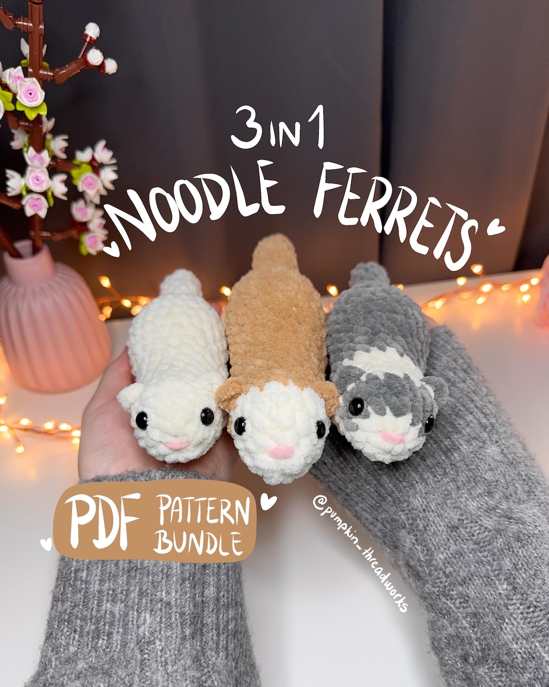 Noodle Ferrets 3in1 CROCHET PATTERN, No-sew Pattern Bundle, Cute Ferret ...