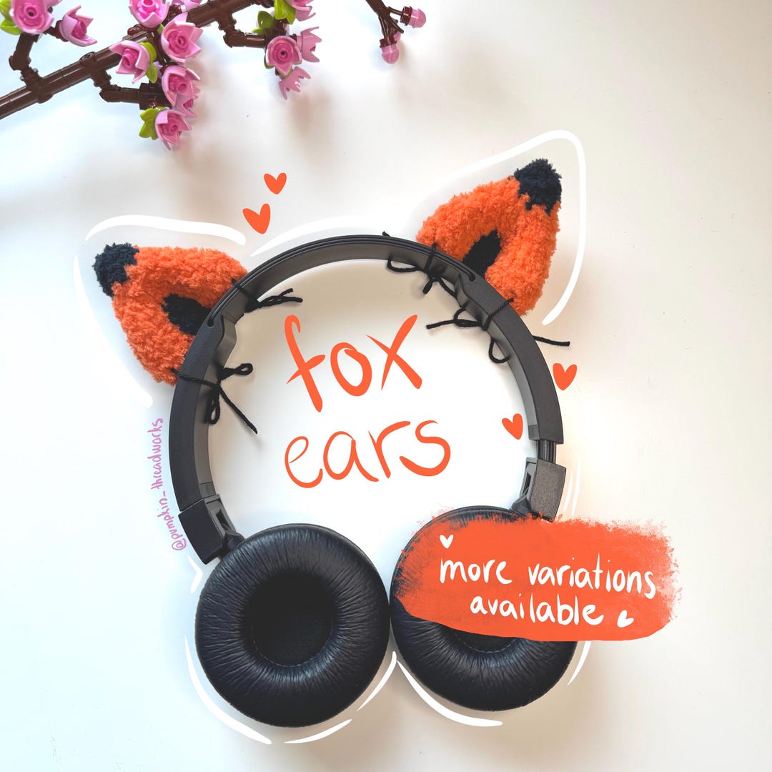 Crochet Fox Ears, Handmade Headphones Accessory, Arctic Fox Ears, Red ...