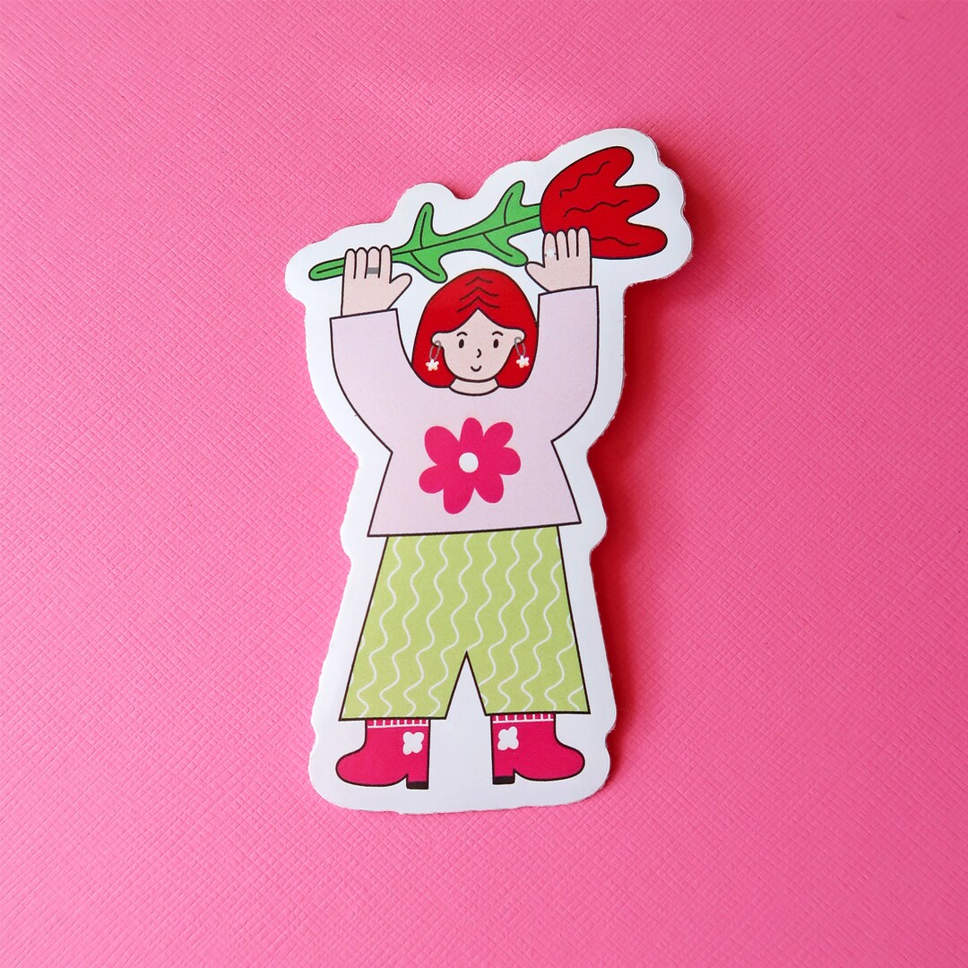 Red Flower Girl Die Cut Sticker Cute Sticker - Etsy