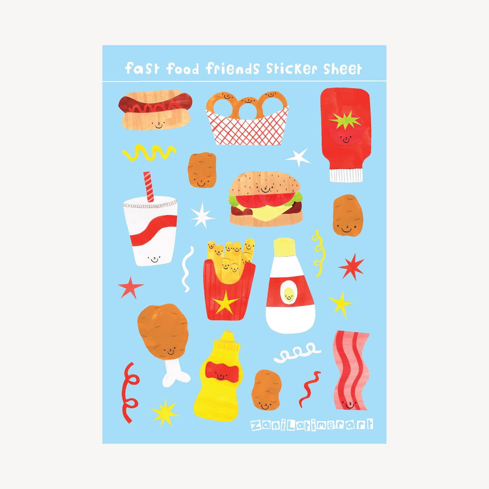 Fast Food Friends A6 Sticker Sheet - Etsy