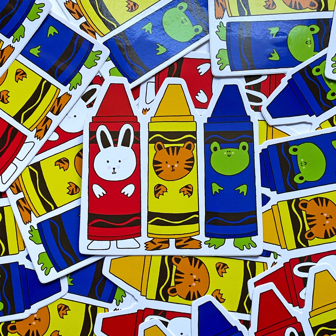 Crayon Buddies Die Cut Sticker - Animal in Crayon Costume / Cute Kawaii ...