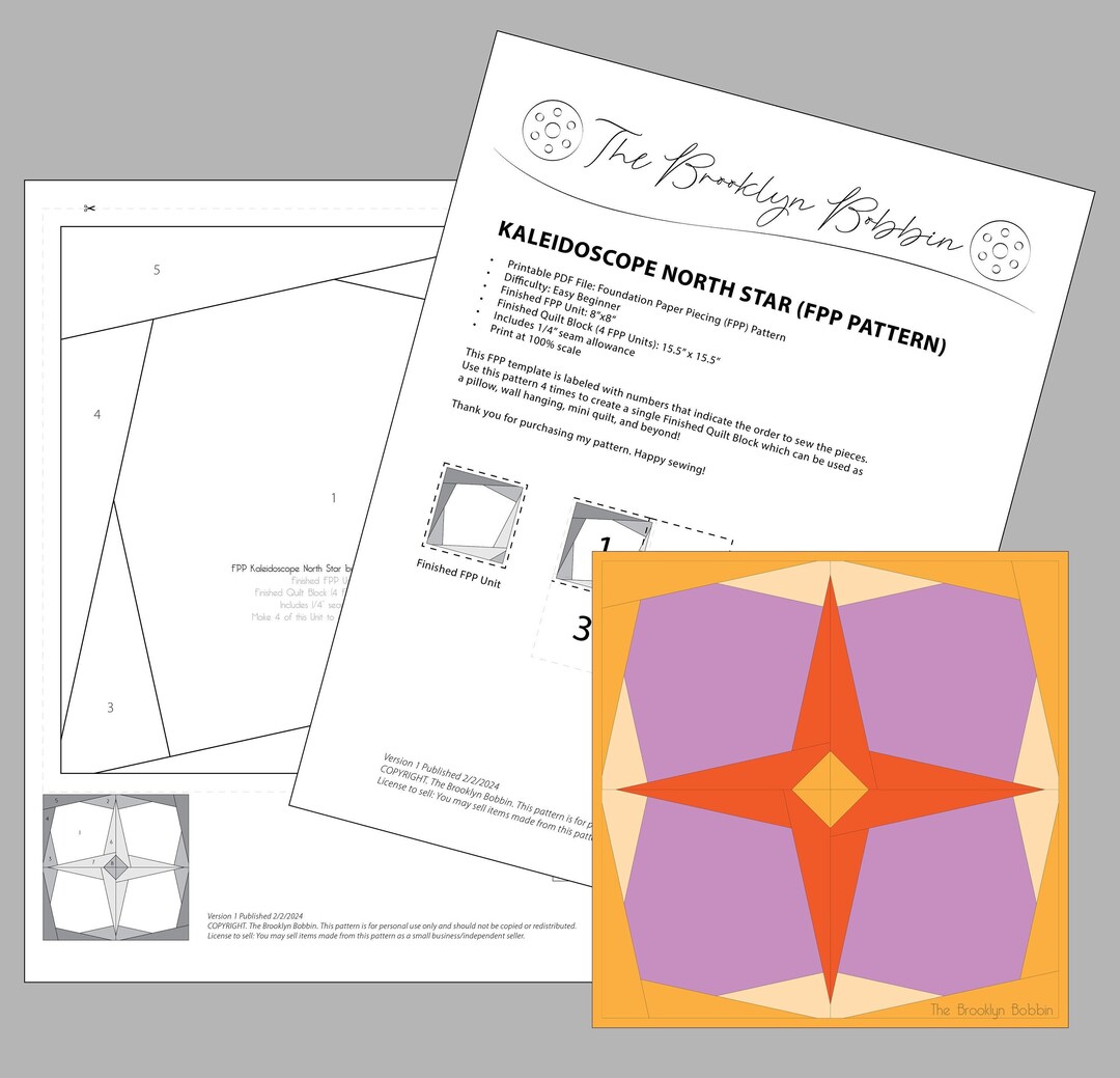 Beginner FPP Kaleidoscope North Star Pattern, 15.5 X 15.5 Finished ...