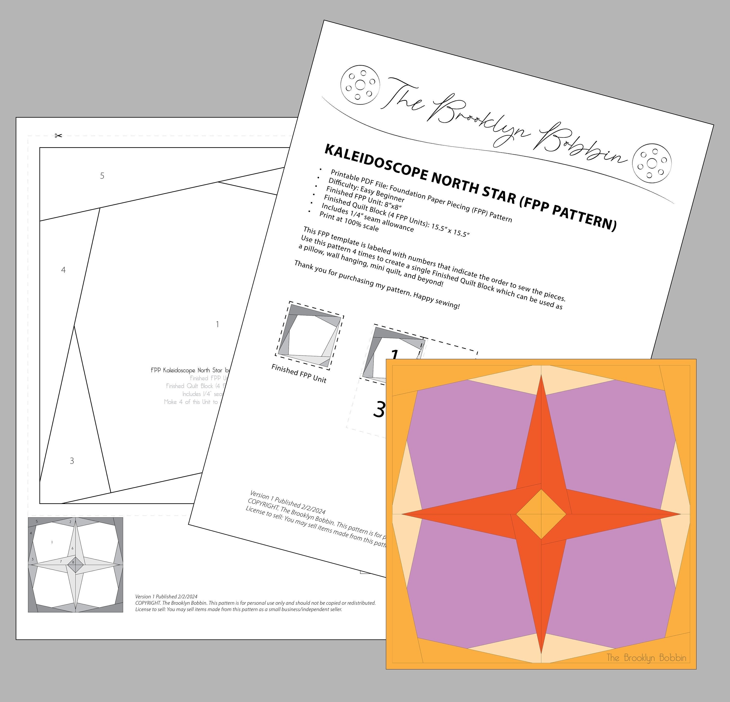 Beginner FPP Kaleidoscope North Star Pattern, 15.5 X 15.5 Finished ...