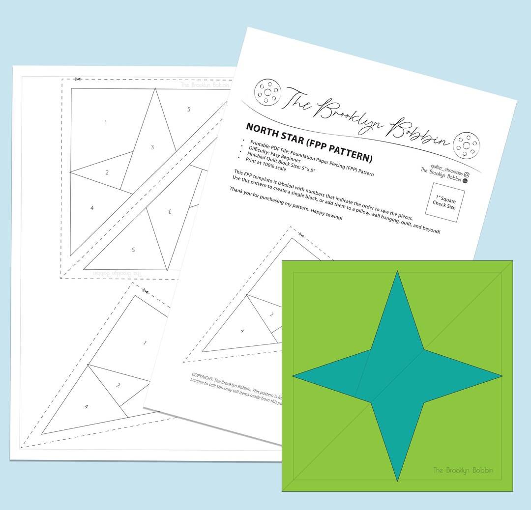 Beginner Foundation Paper Piecing (FPP) North Star Pattern, 5” X 5 ...