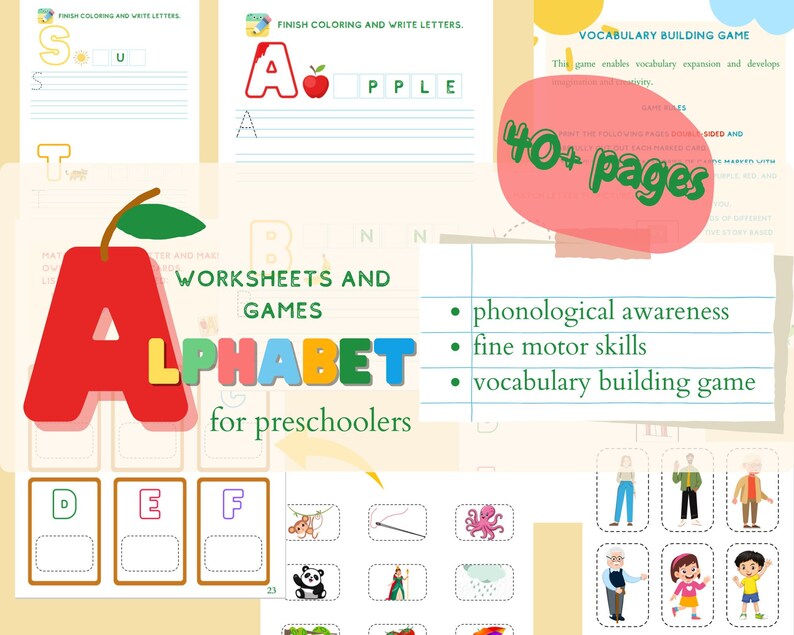 Preschool Learning Printable Worksheets Alphabet&more - Etsy