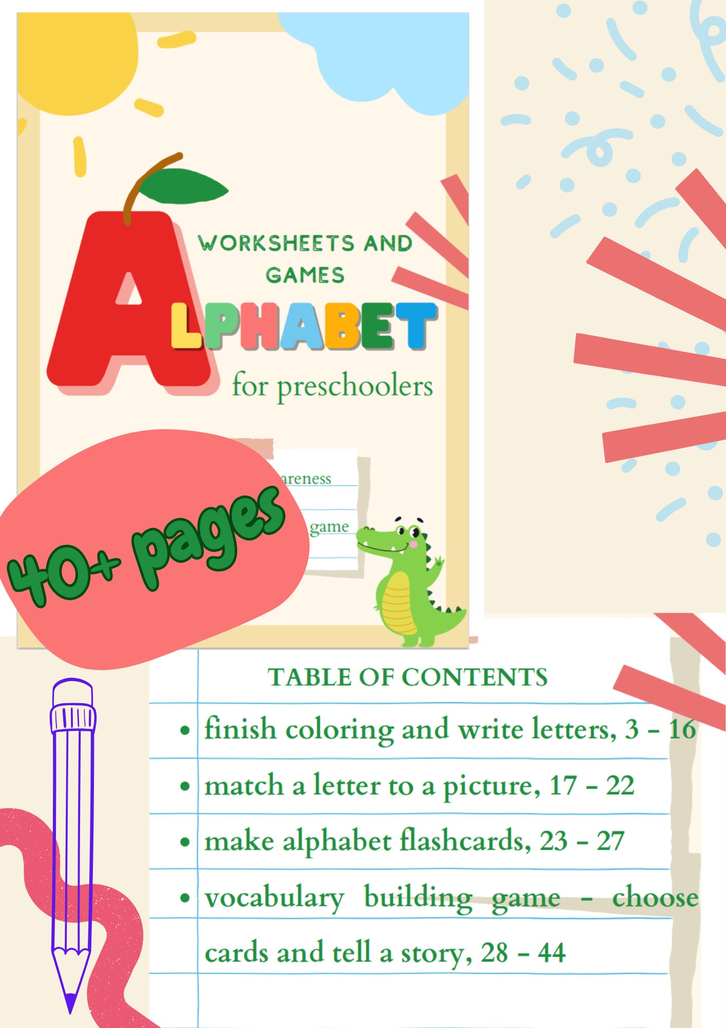 Preschool Learning Printable Worksheets Alphabet&more - Etsy