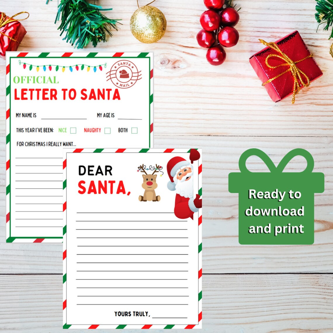 Printable Letter to Santa SET OF TWO/ Kids Letter to Santa/ Santa ...