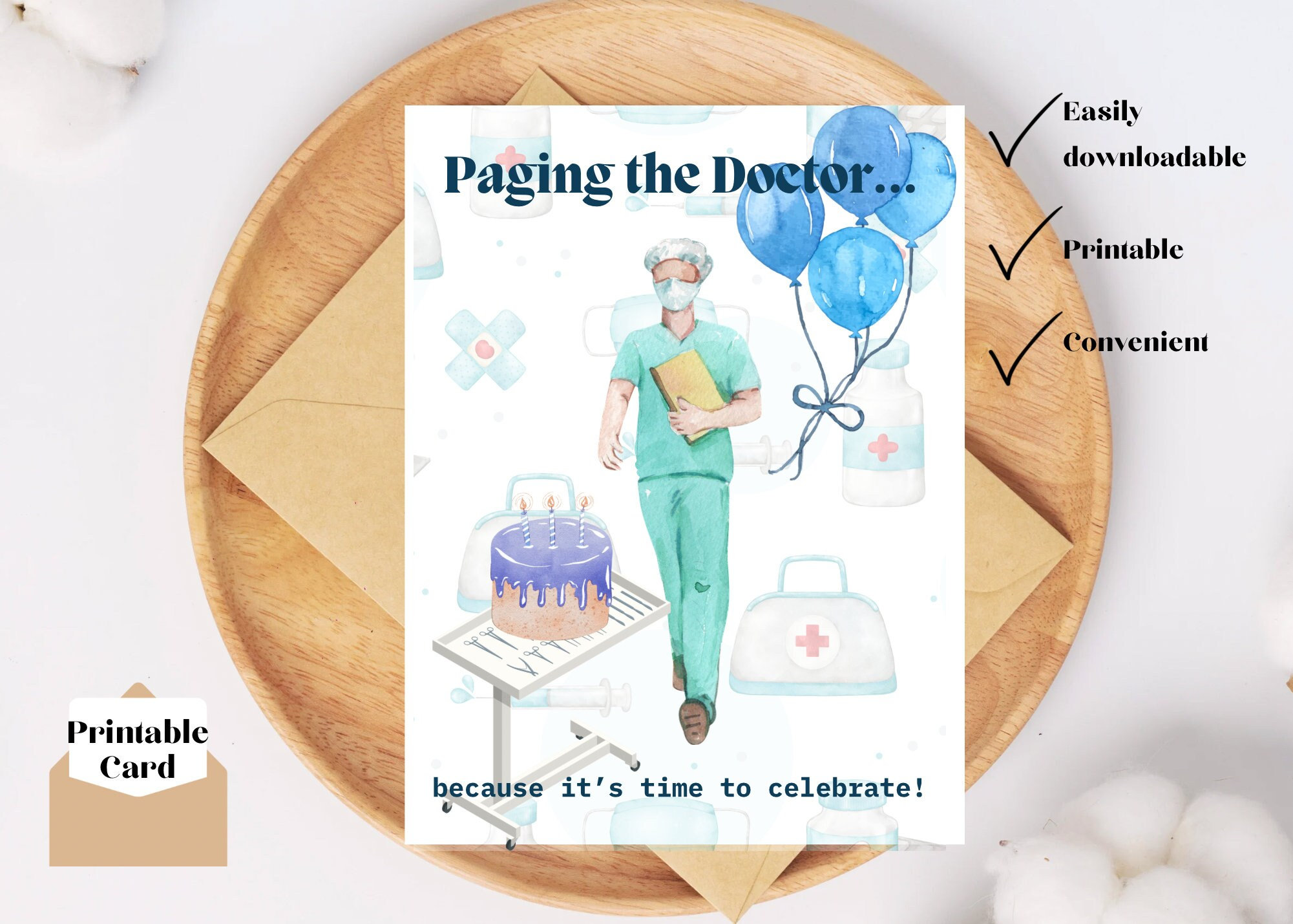 Downloadable and Printable Card, Doctor Card, Instant Download, Doctor ...