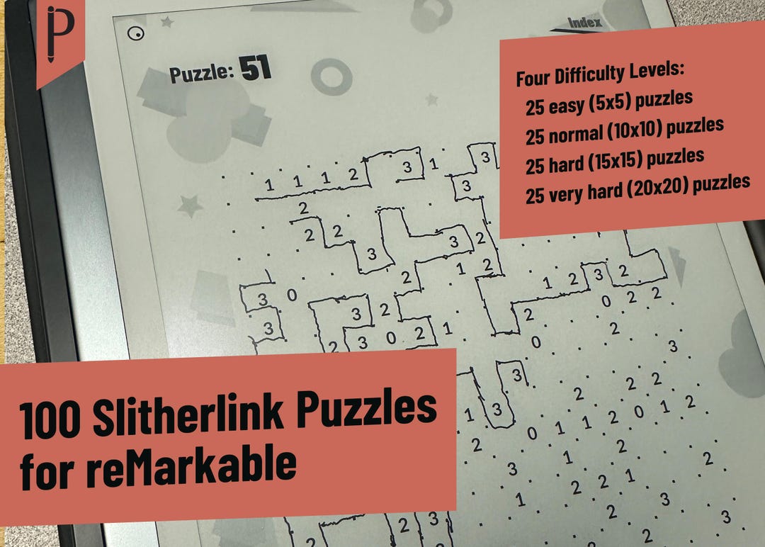 100 Slitherlink Puzzles for Remarkable Paper Tablet - Hyperlinked PDF ...