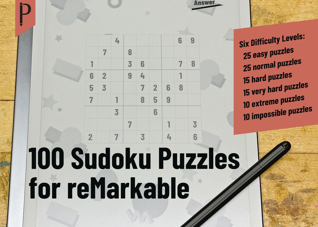 100 Sudoku Puzzles for Remarkable Paper Tablet - Hyperlinked PDF Puzzle ...