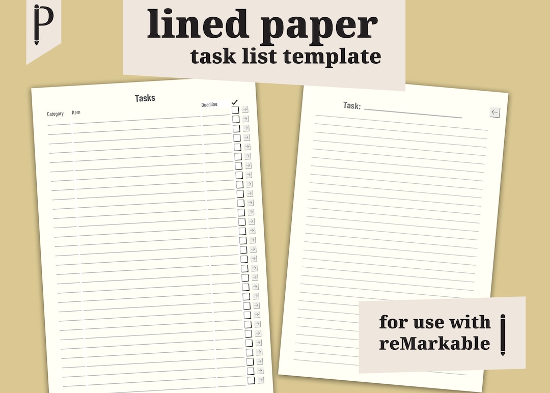 To-do List and Lined Notes Template for Remarkable 2 With Linked Detail ...