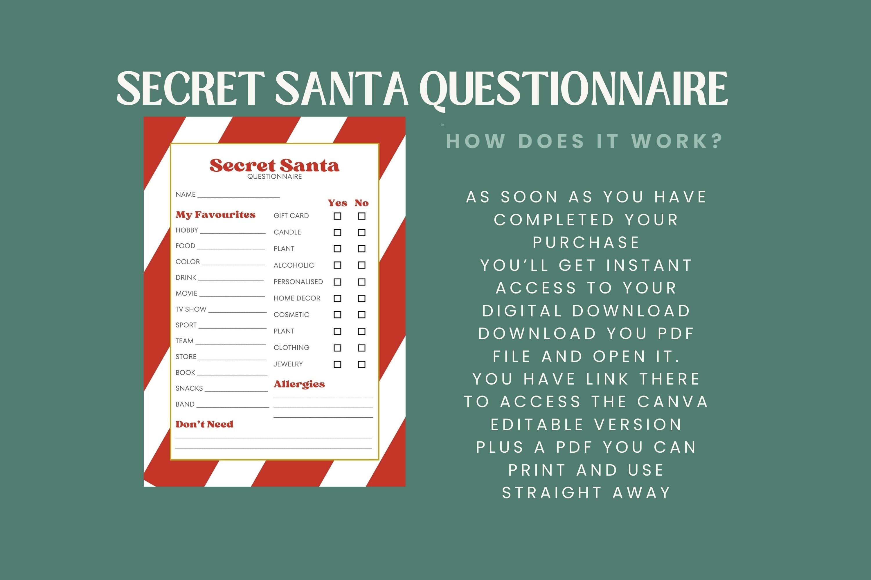 Editable Secret Santa Questionnaire Printable Secret Santa Form ...